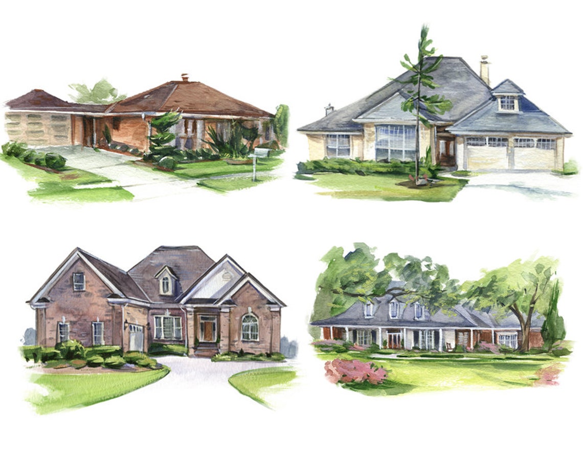 Multiple House Portrait Watercolor House Portrait From Photo - Etsy