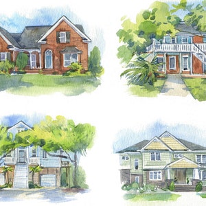 Multiple House Portrait Custom Large Size Watercolor House Portrait ...