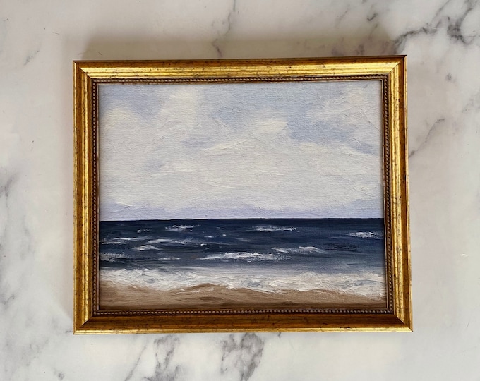 Stormy Ocean Oil Painting, Cloudy Skies in the Ocean, Original Oil ...