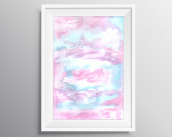 Watercolor Printable Art Blue Pink Wall Art Modern Living - Etsy