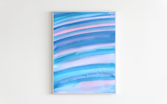 Printable Blue and Pink Watercolor Abstract Lines Digital | Etsy
