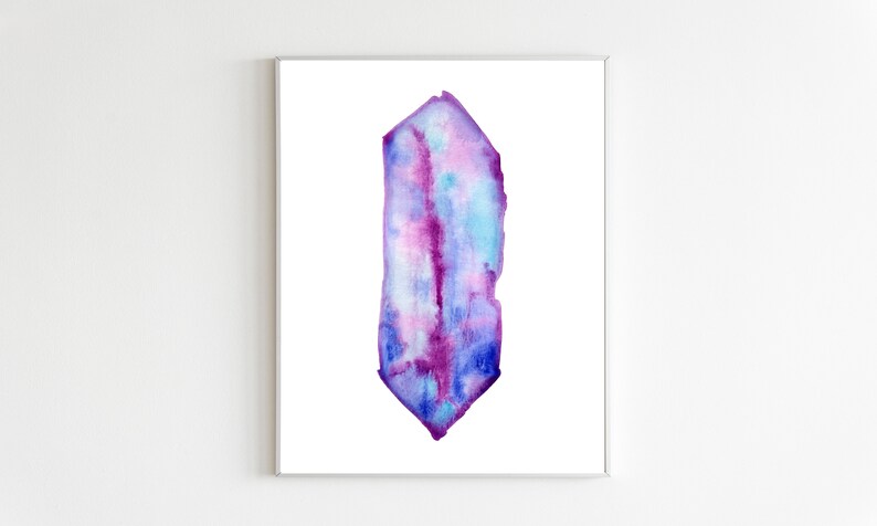 Printable Purple Blue and Pink Watercolor Pointed Abstract Crystal Art ...