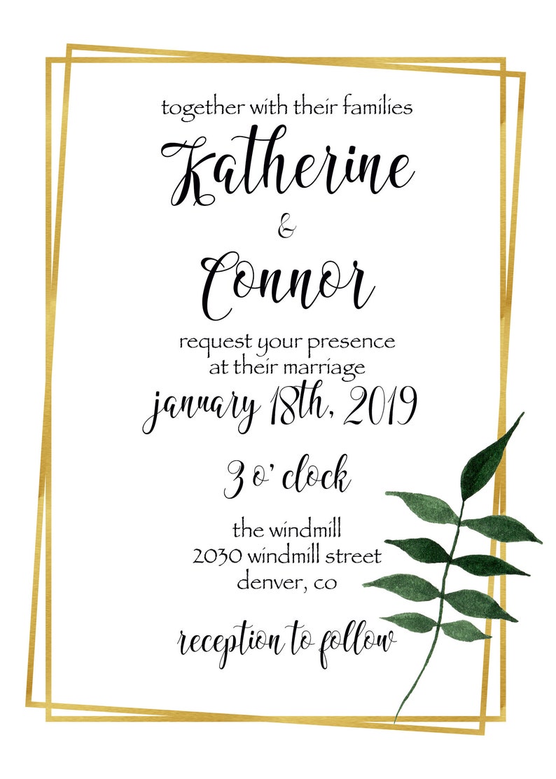 Green and Gold Wedding Invitation Set Digital Printable | Etsy