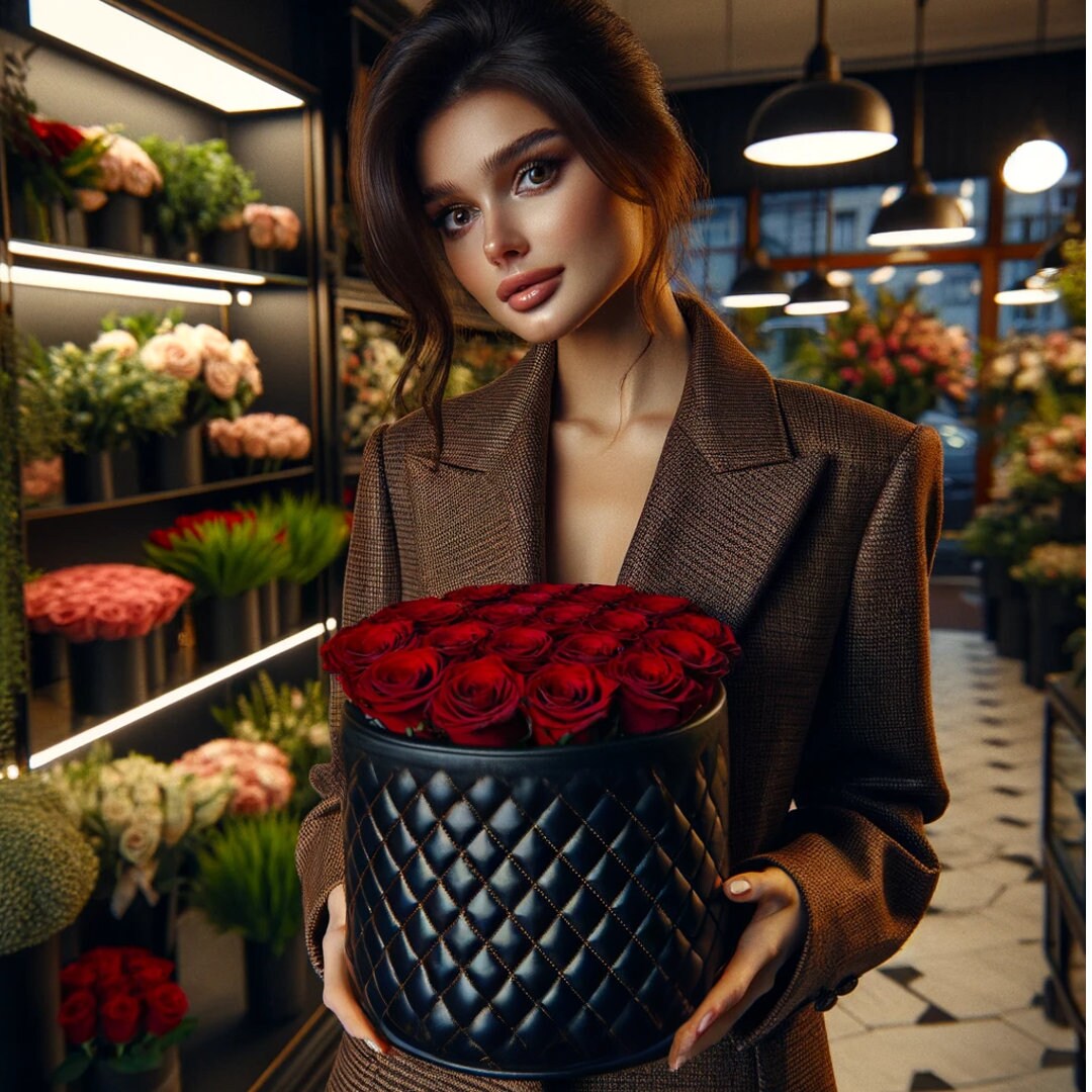 Box of Roses for Valentines Day Gift for Her, Hat Box Rose Bouquet ...