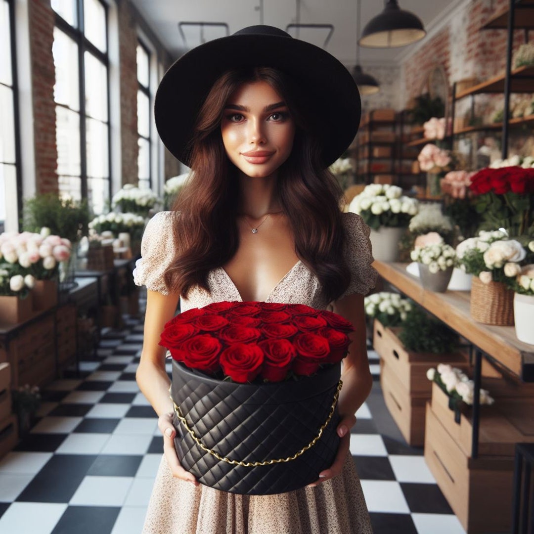 Box of Preserved Red Roses, Round Hat Box Rose Bouquet, Roses That Last ...