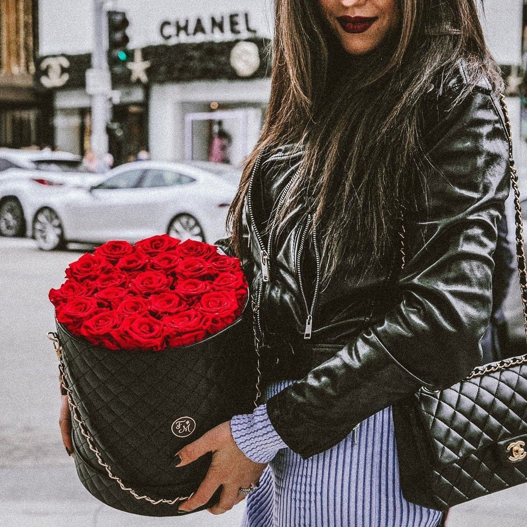 Hat Box Rose Bouquet, Designer Inspired Designer Box With Real Roses ...