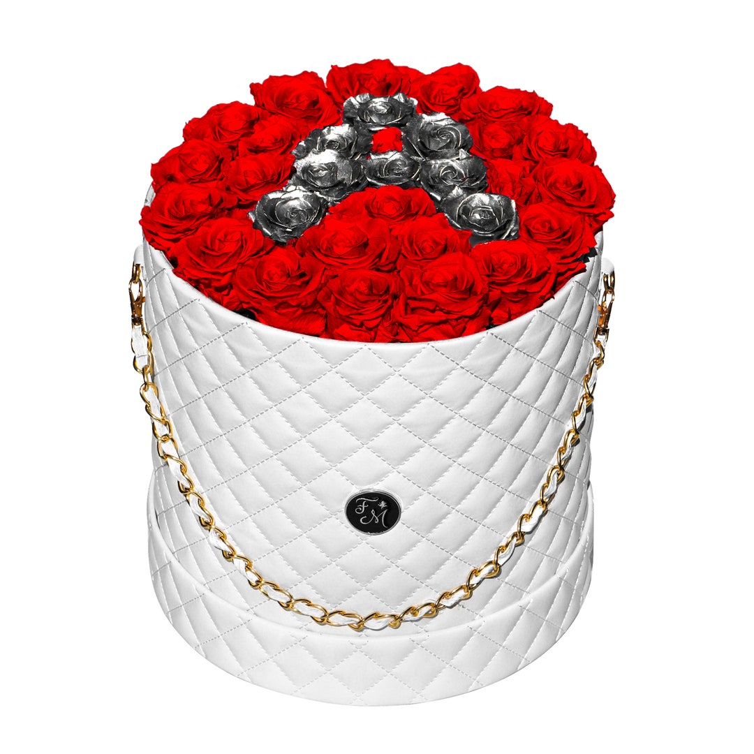 Personalized Preserved Forever Flower Bouquet With Letter Initial, Box ...