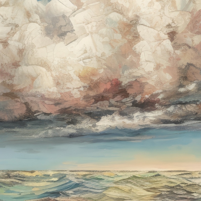 Serene Cloudscape Palette Knife Painting Ocean View Scenic Desktop Wallpaper, Aesthetic Laptop ...