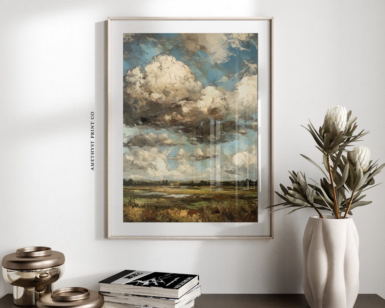 Cloud Painting Digital Download, Minimalist Landscape Art Print, Cloudscape Artwork, Neutral ...