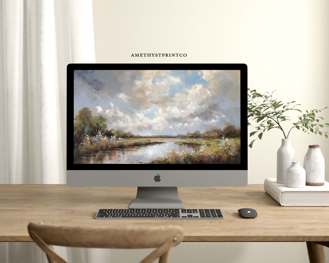 Vintage-inspired Aesthetic Desktop Wallpaper of a Charming Landscape ...