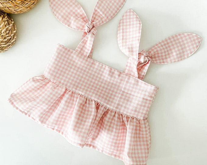 Marie Baby Girl Peplum Top Shoulder Knot Tie Breezy Fit in Pink Spanish ...