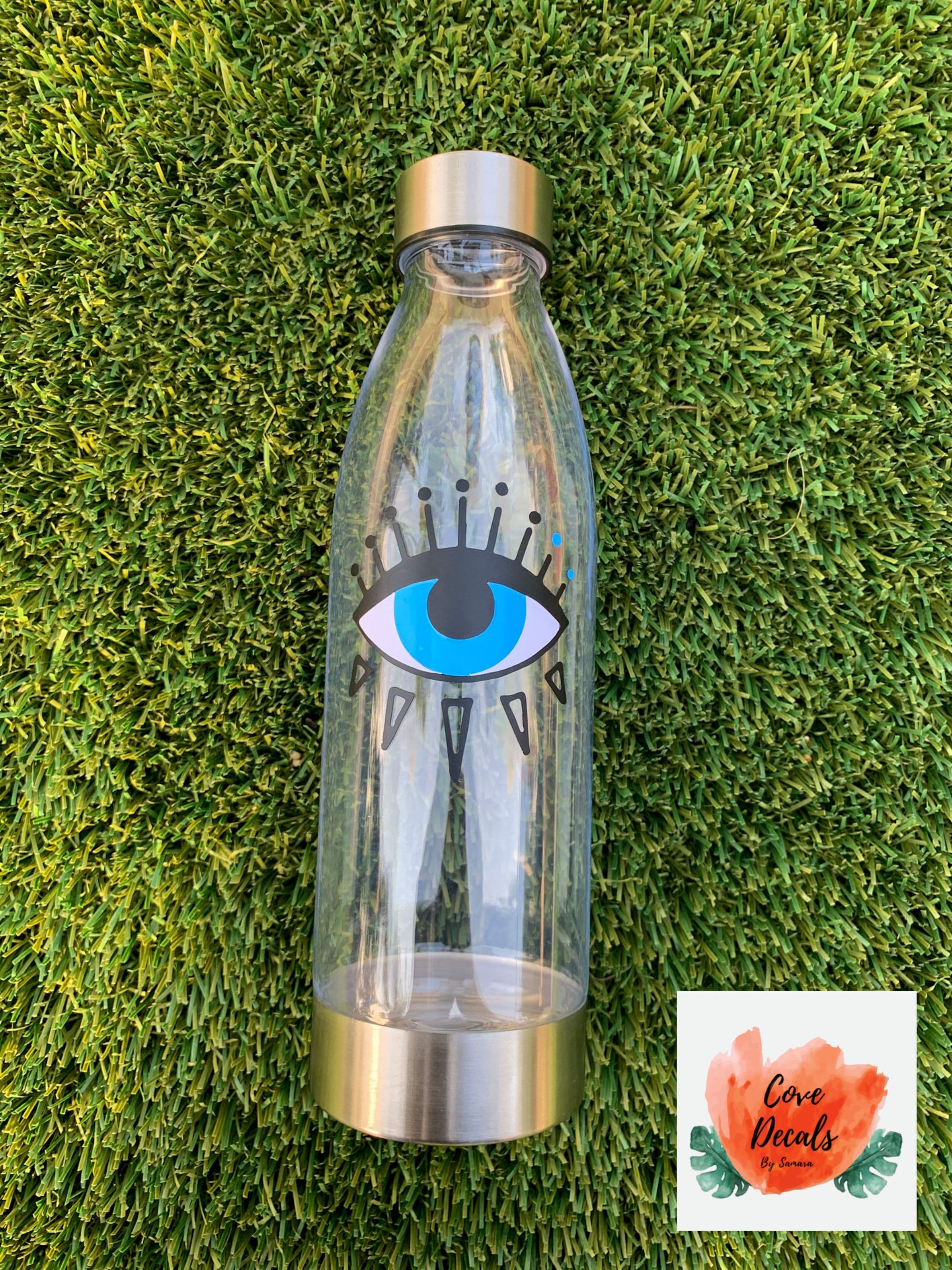 Evil Eye Inspired Water Bottle, 22OZ, Custom Water Bottle, Clear Water ...