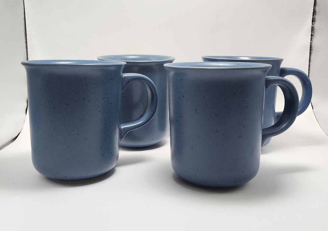 Dansk Mesa Blue Sky Coffee Mugs Set of 4 Stoneware Large Handle 4 Tall ...