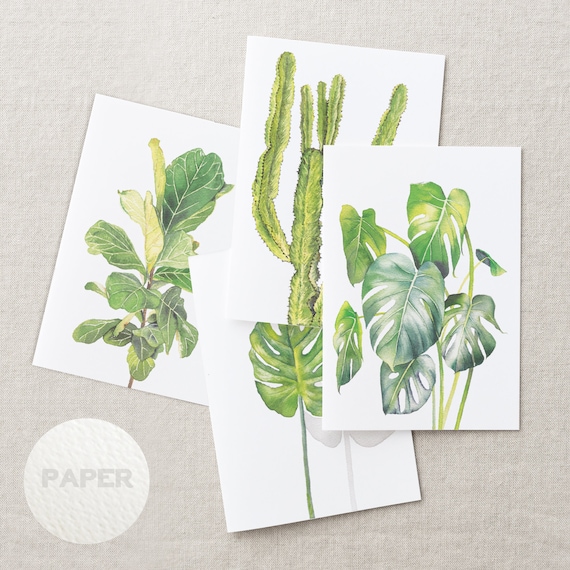 Green Botanical Watercolour Greeting Cards Monstera Cactus | Etsy