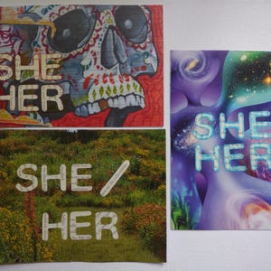 She/her Pronoun Postcards, One-of-a-kind Pronoun Collage Postcards With ...