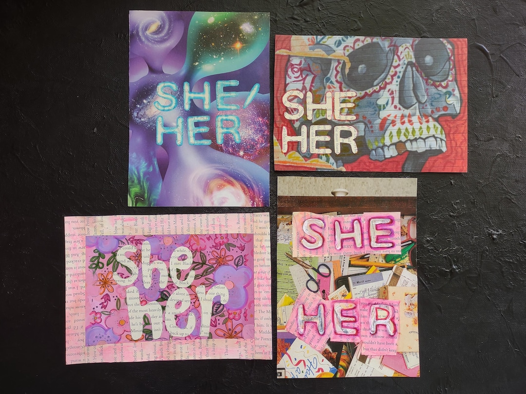 She/her Pronoun Postcards, One-of-a-kind Pronoun Collage Postcards With ...