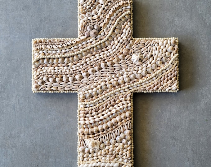 SEA SHELL CROSS Wall Hanging tidal Cross Coastal Wall Decor Christian ...