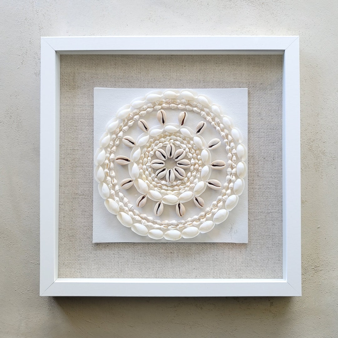 Shell Mosaic Wall Art 13x13 | "cowry Moon" | Housewarming Gift ...