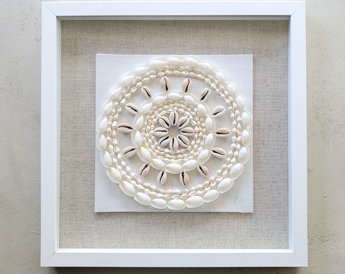 Shell Mosaic Wall Art 13x13 | "cowry Moon" | Housewarming Gift ...