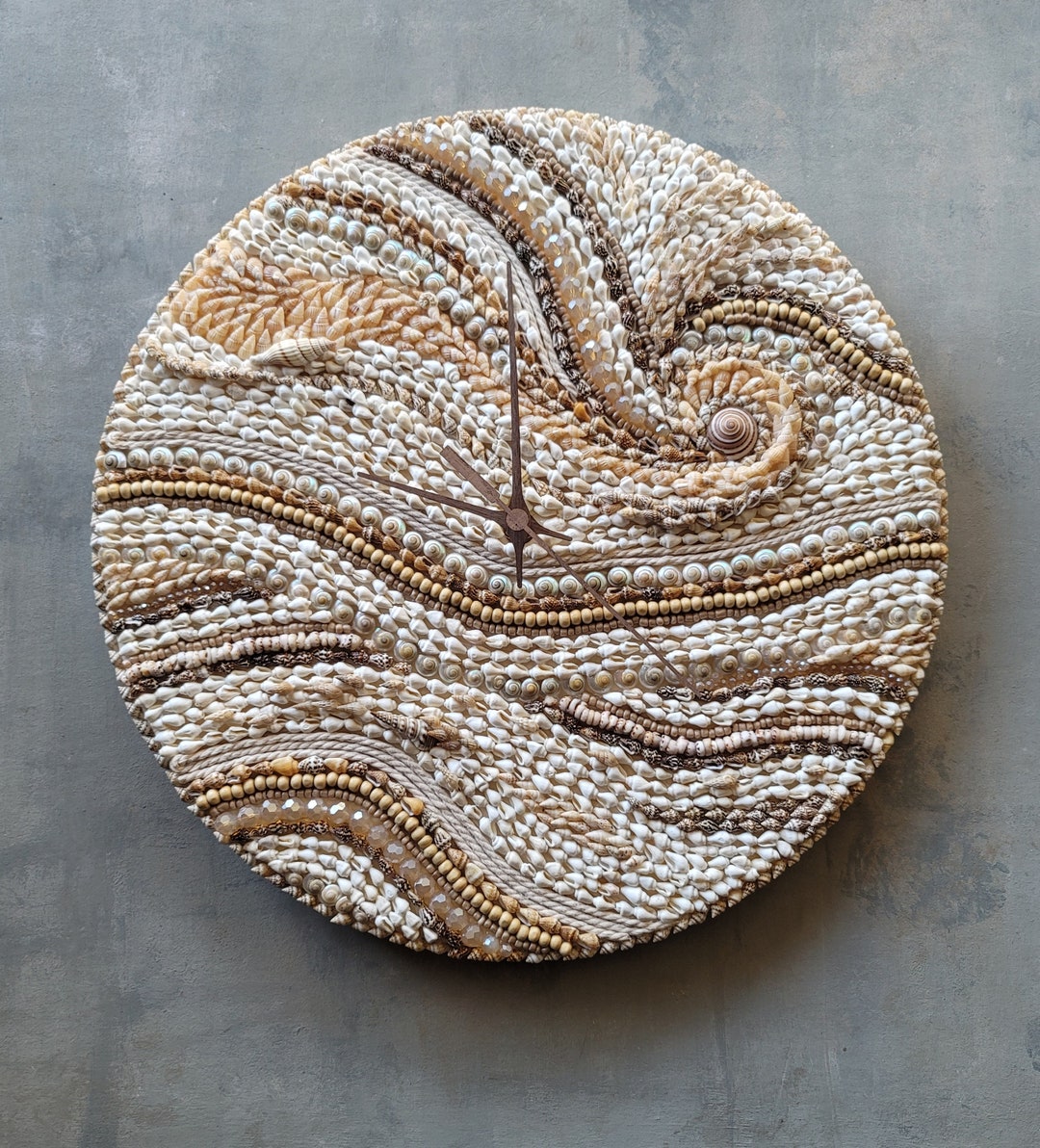 SHELL WALL CLOCK "caught Up" | Handmade Seashell Clock | Shellwork ...
