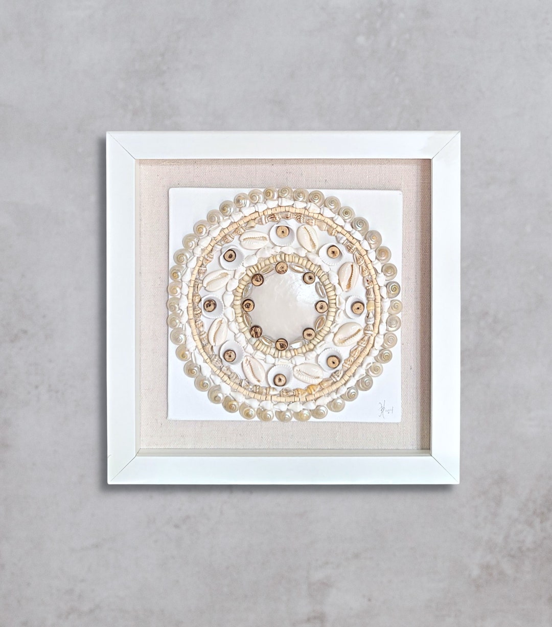 Shell Mosaic Wall Art 9x9 | "luna" | Handmade Shell Artwork | Beach Art | Sea Shell Art | Beach ...