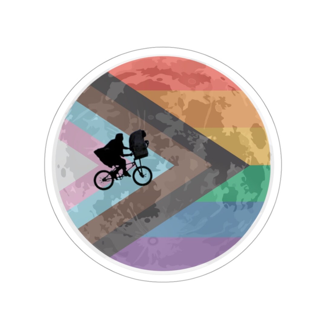 Terrestrial Riding Over Moon on Bike PRIDE Pop Culture Die-cut Sticker ...