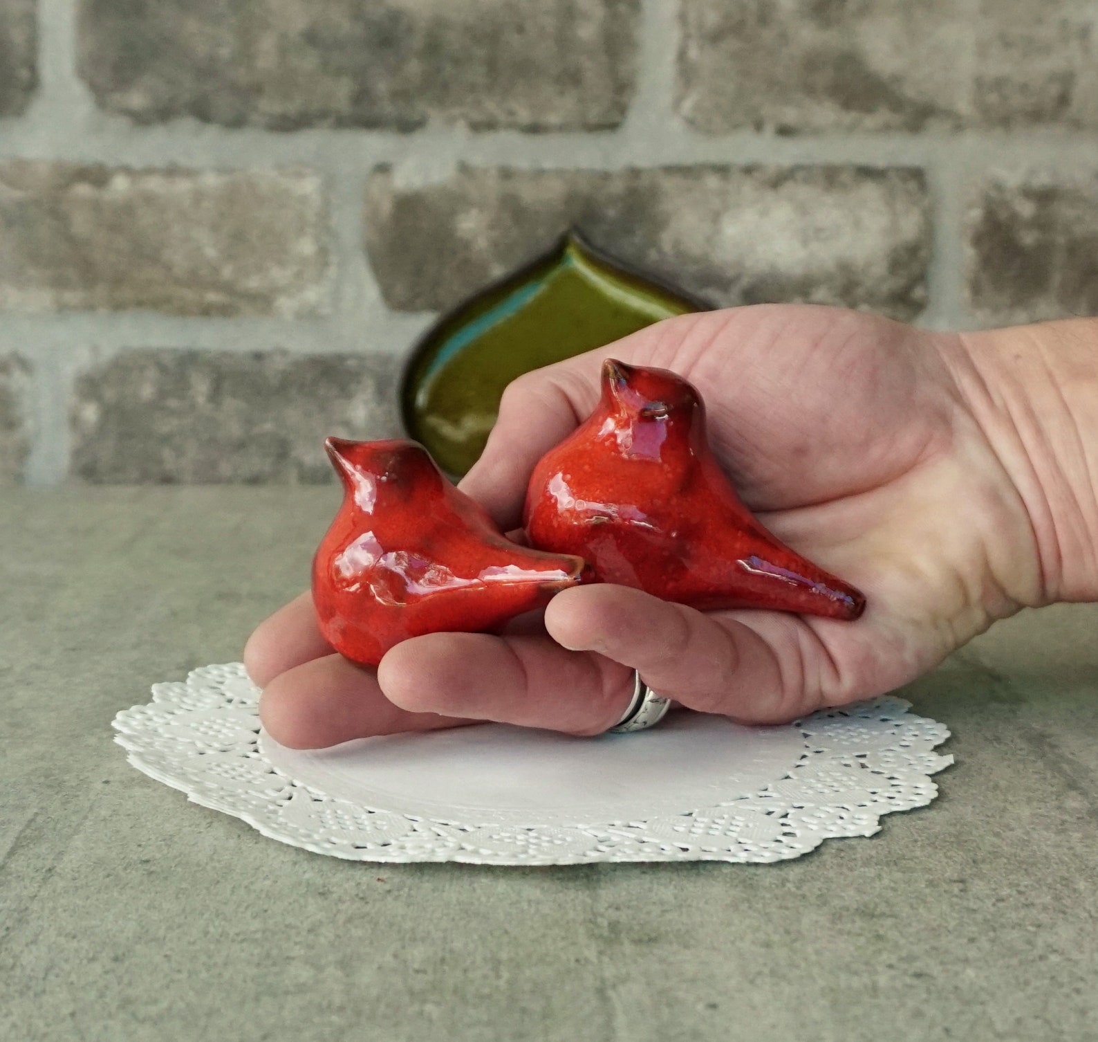 Two Sculpted Ceramic Birds on Tray Red Bird Pottery Bird - Etsy