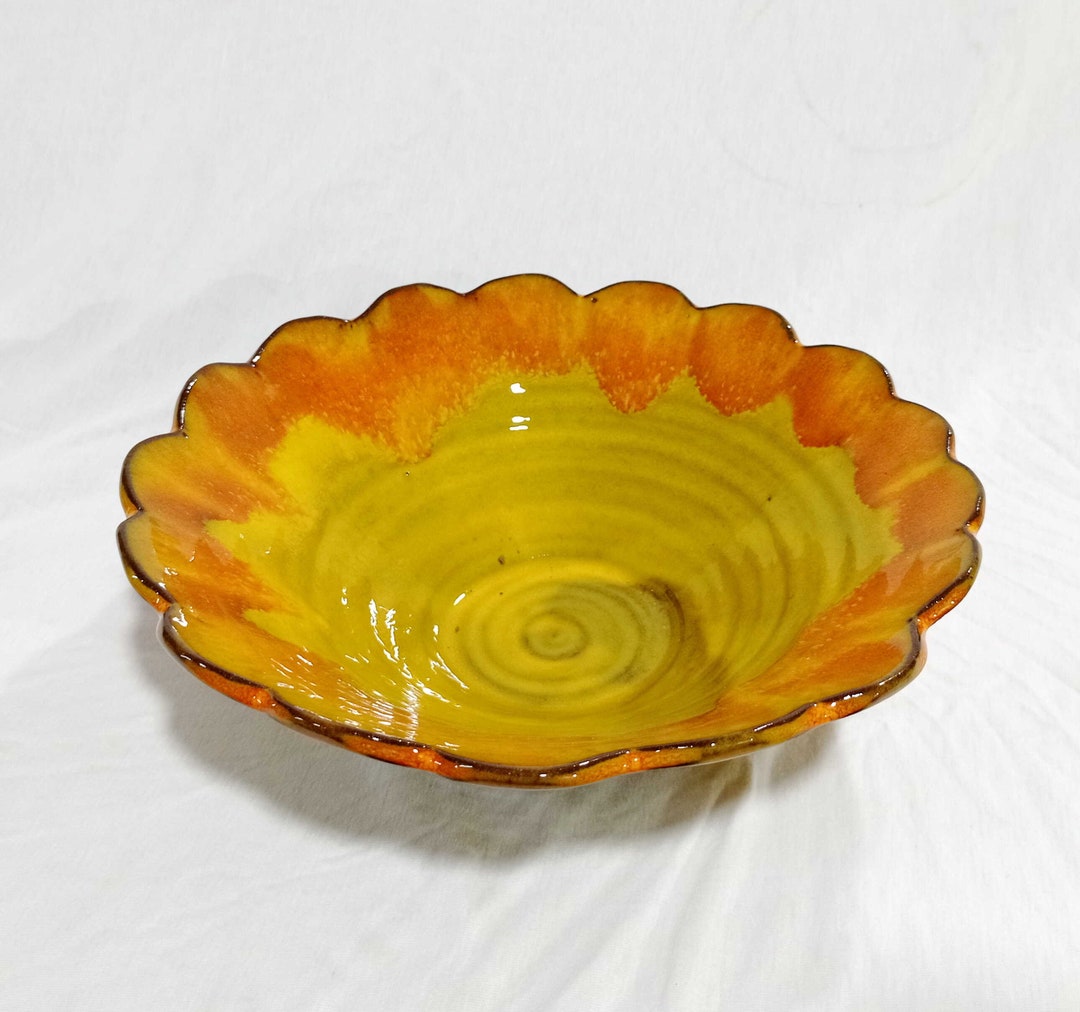 Mustard 10" Serving Bowl, Salad Pottery Bowl, Fruit or Centerpiece Bowl ...