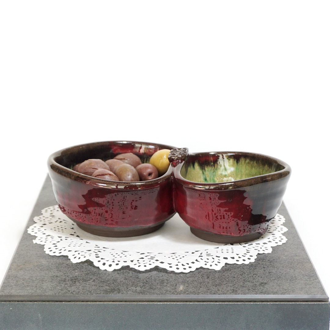 Handmade Pottery Olive Dish: Red Green Serving Ware, Israeli Art - Etsy