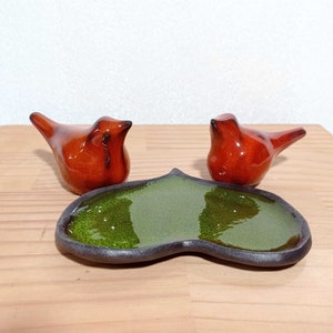 Two Sculpted Ceramic Birds on a Tray, Orange Birds, Pottery Bird, Birds ...