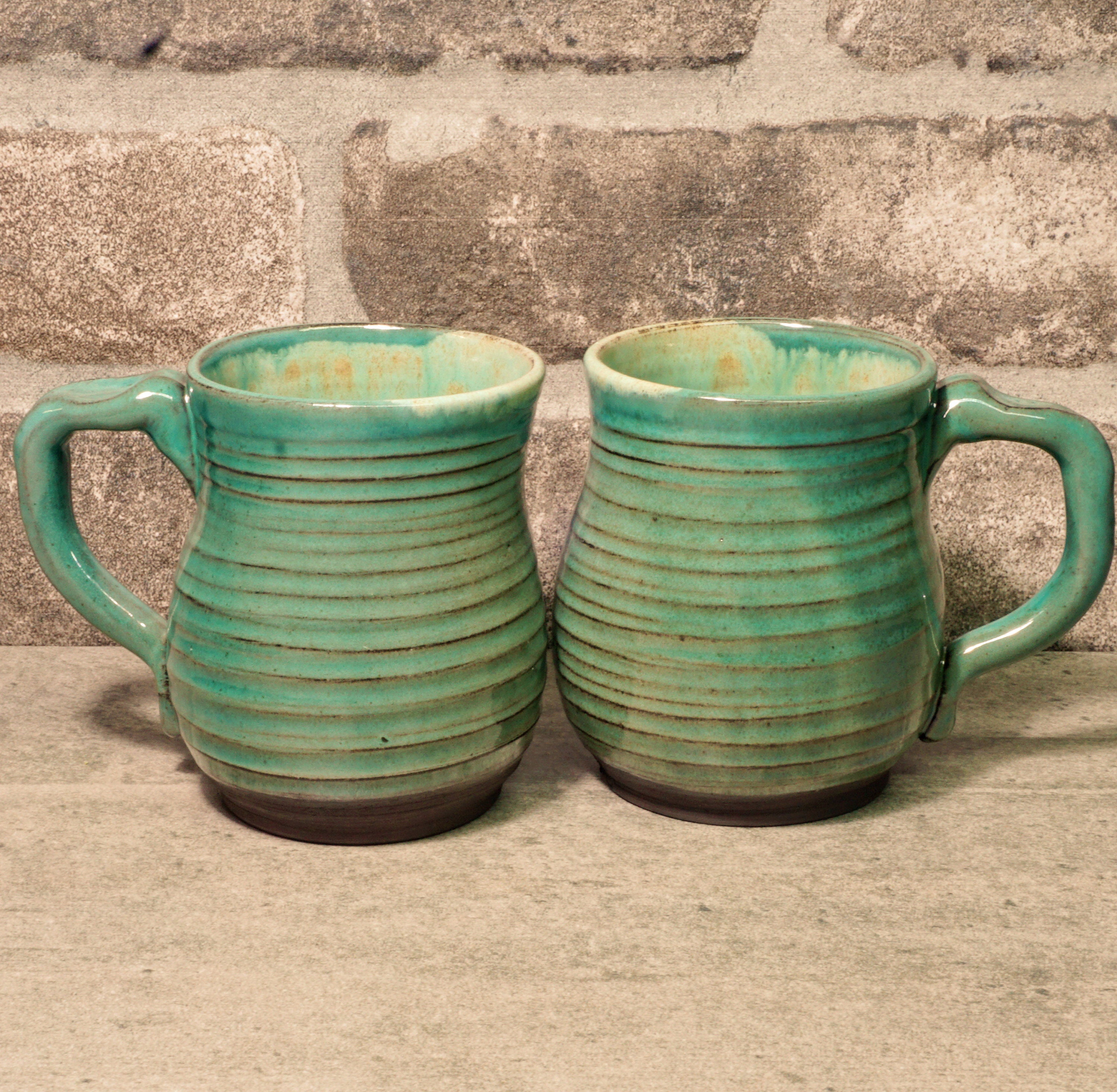 Two Blue Mugs Two Pottery Cups Pottery Coffee Mug 13 Oz - Etsy