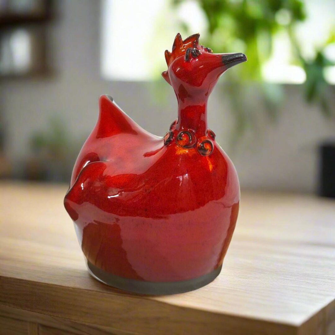 Handmade Ceramic Chicken Figurine: Large Red Bird, Israeli Art - Etsy