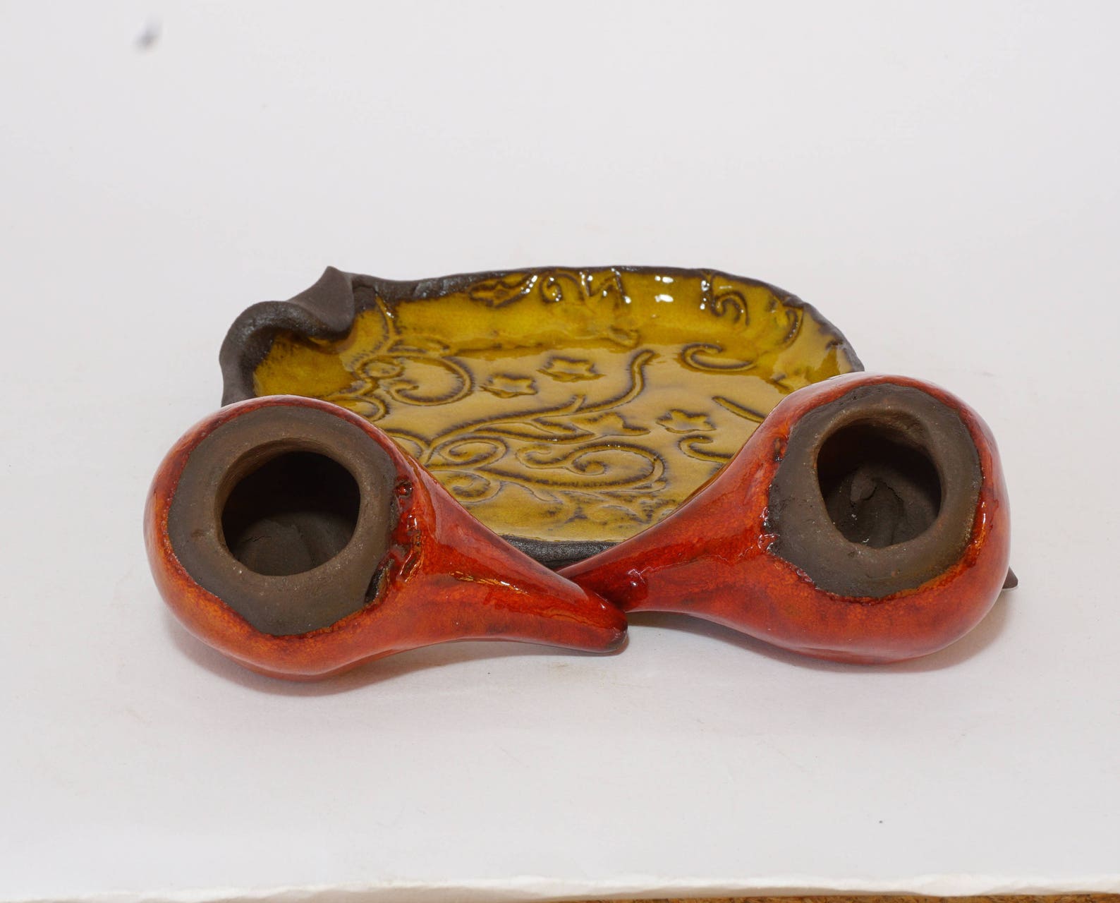Two Sculpted Ceramic Birds on a Tray Orange Birds Pottery | Etsy