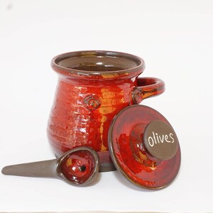 Ceramic Olives Jar, Olives Container, Red Container for Olives, Yellow ...