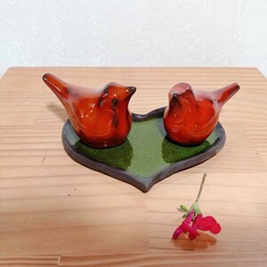 Two Sculpted Ceramic Birds on a Tray, Orange Birds, Pottery Bird, Birds ...