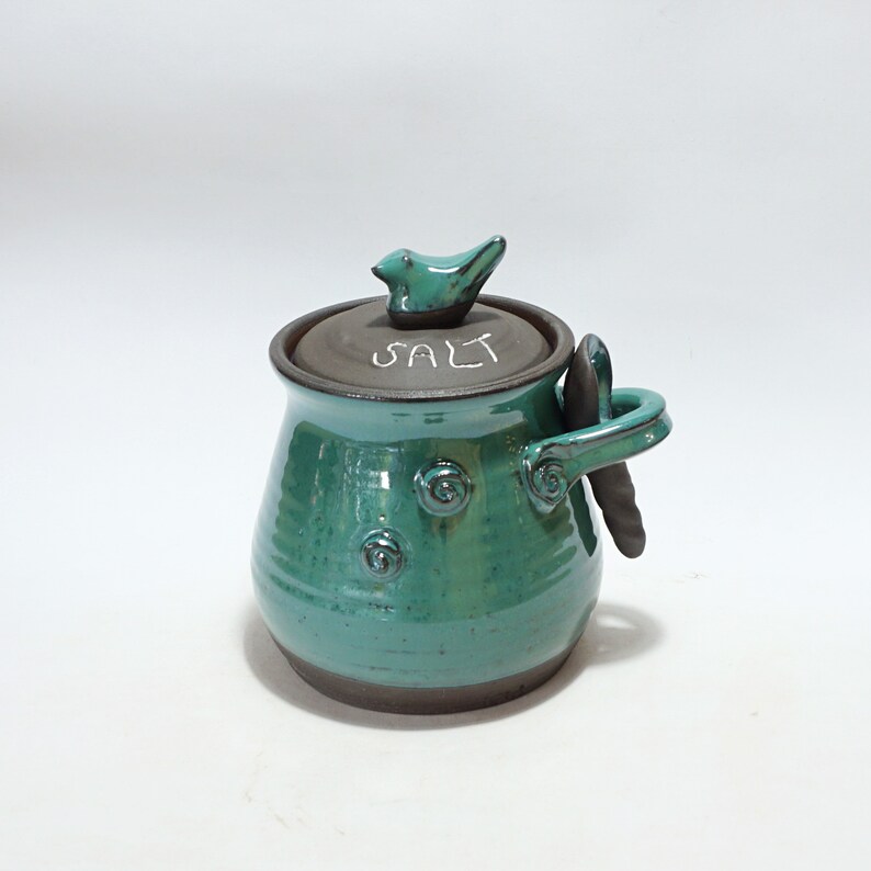 Blue Coarse Salt Cellar, Handmade Pottery Salt Container, Coarse Salt ...