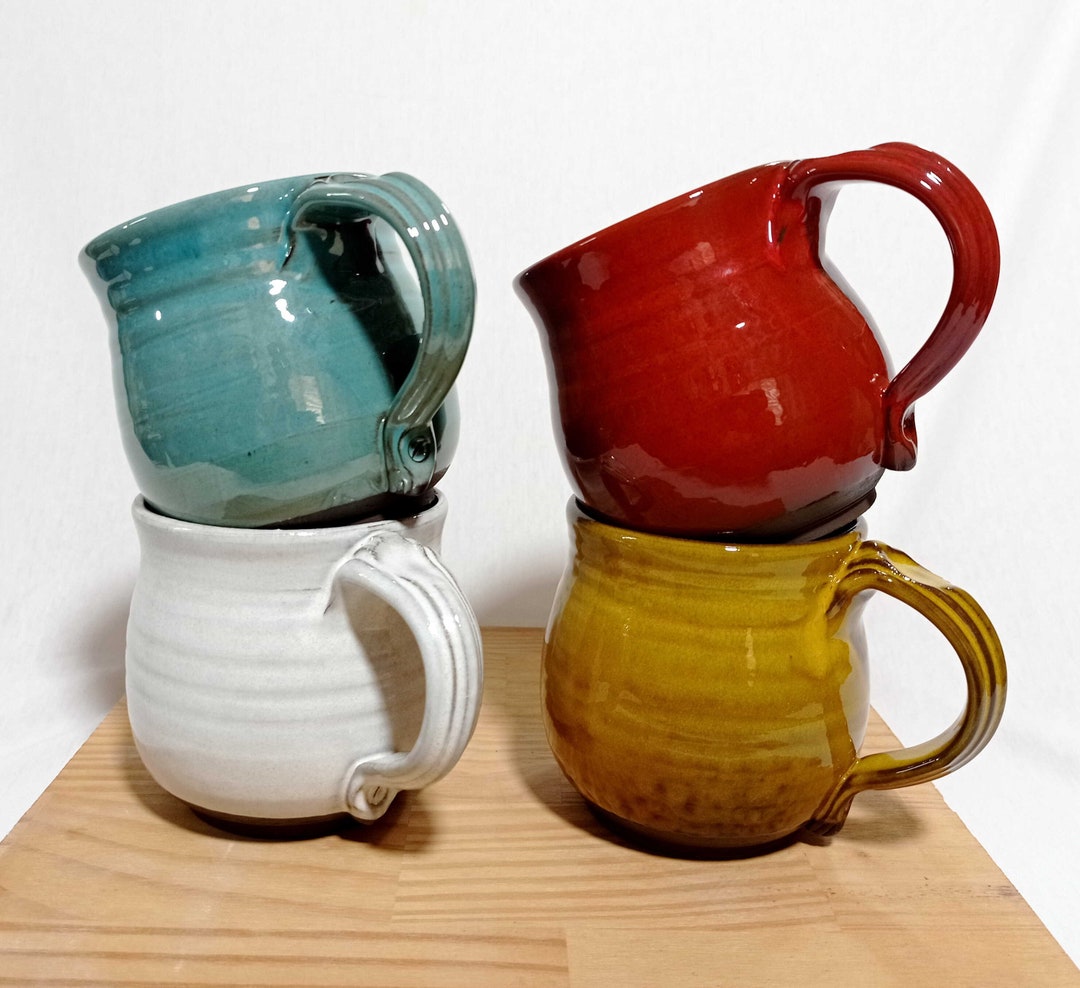Handmade Ceramic Coffee Mugs: Israeli Art, Set of 4 (17 Oz) - Etsy