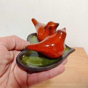 Two Sculpted Ceramic Birds on a Tray, Orange Birds, Pottery Bird, Birds ...