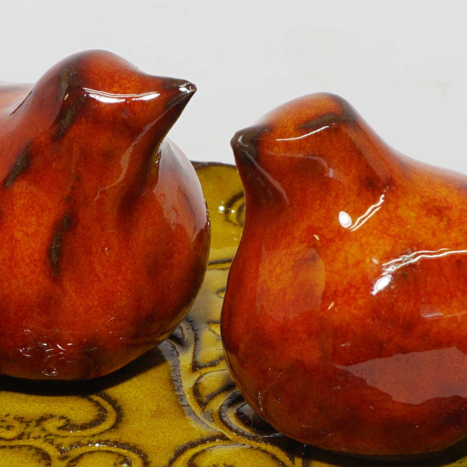Two Sculpted Ceramic Birds on a Tray Orange Birds Pottery - Etsy