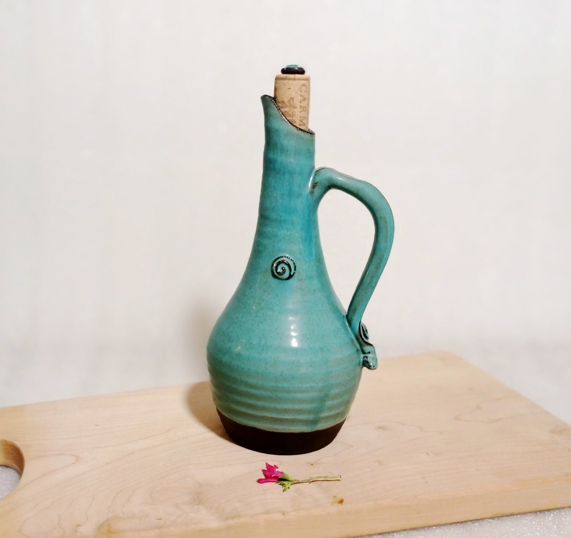 Ceramic Oil Container Blue Olive Oil Jar Vinaigrette - Etsy