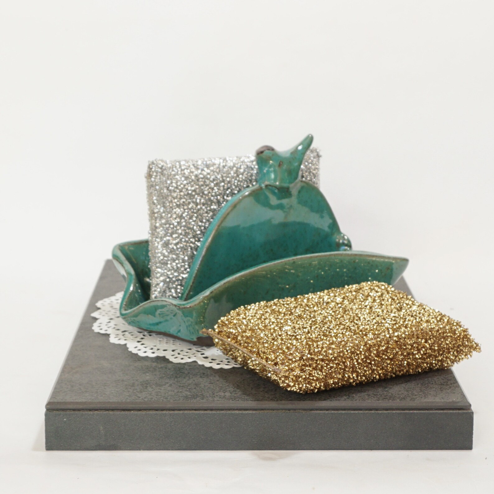 Double Sponge Holder Ceramic Sponge Dish Two Sponges Blue | Etsy