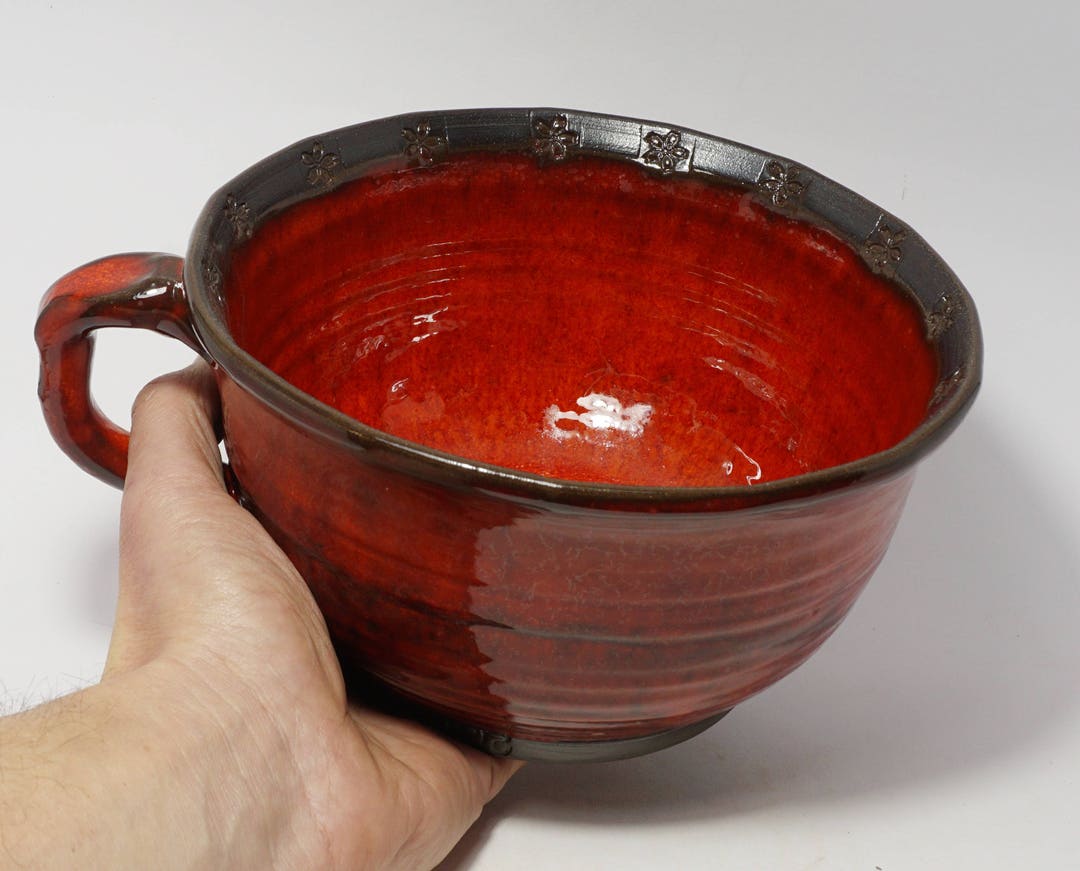 Red 8 " Serving Bowl, Salad Pottery Bowl, Fruit or Centerpiece Bowl ...