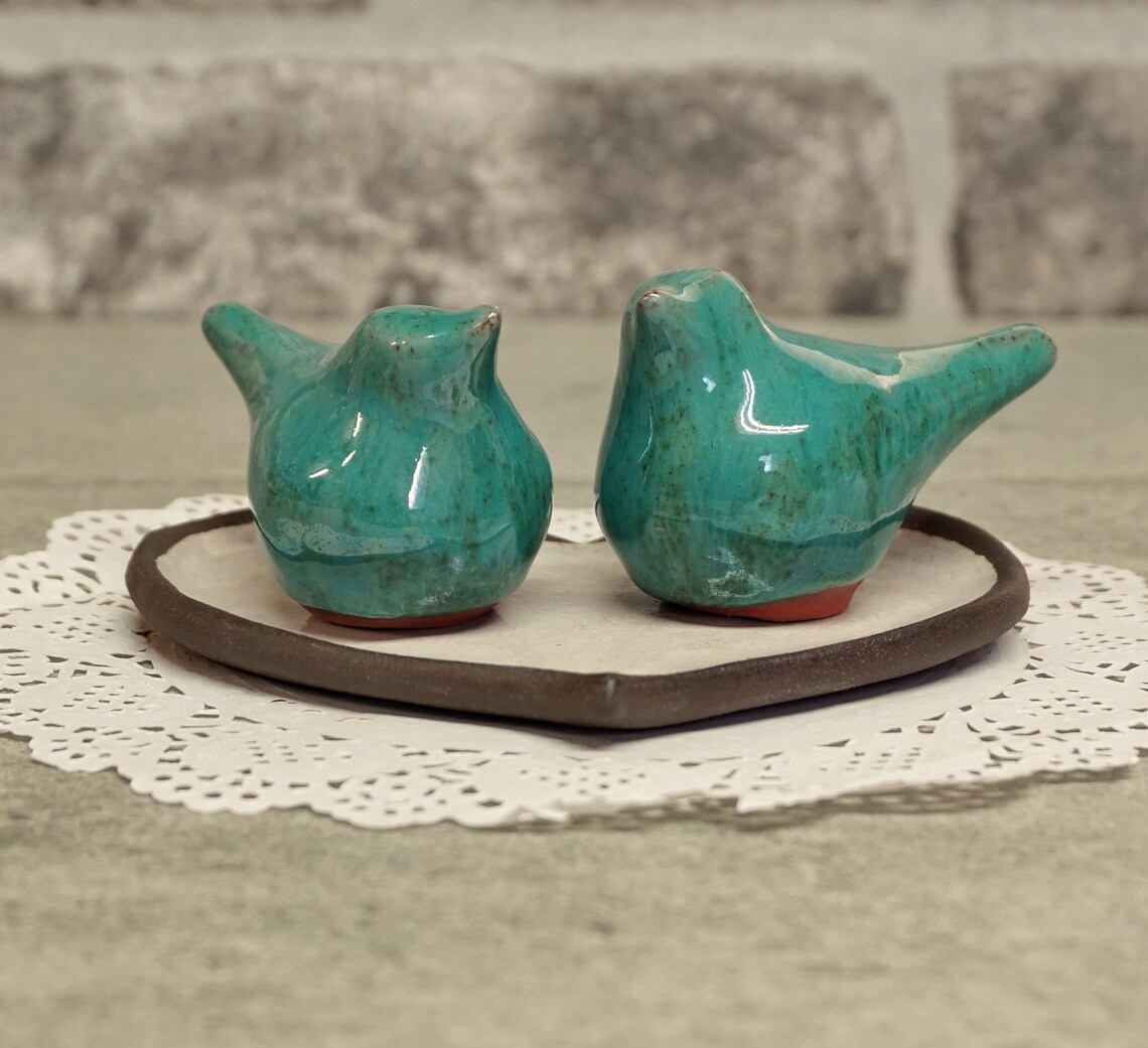 Two Sculpted Ceramic Birds on a Tray Blue Birds Pottery | Etsy