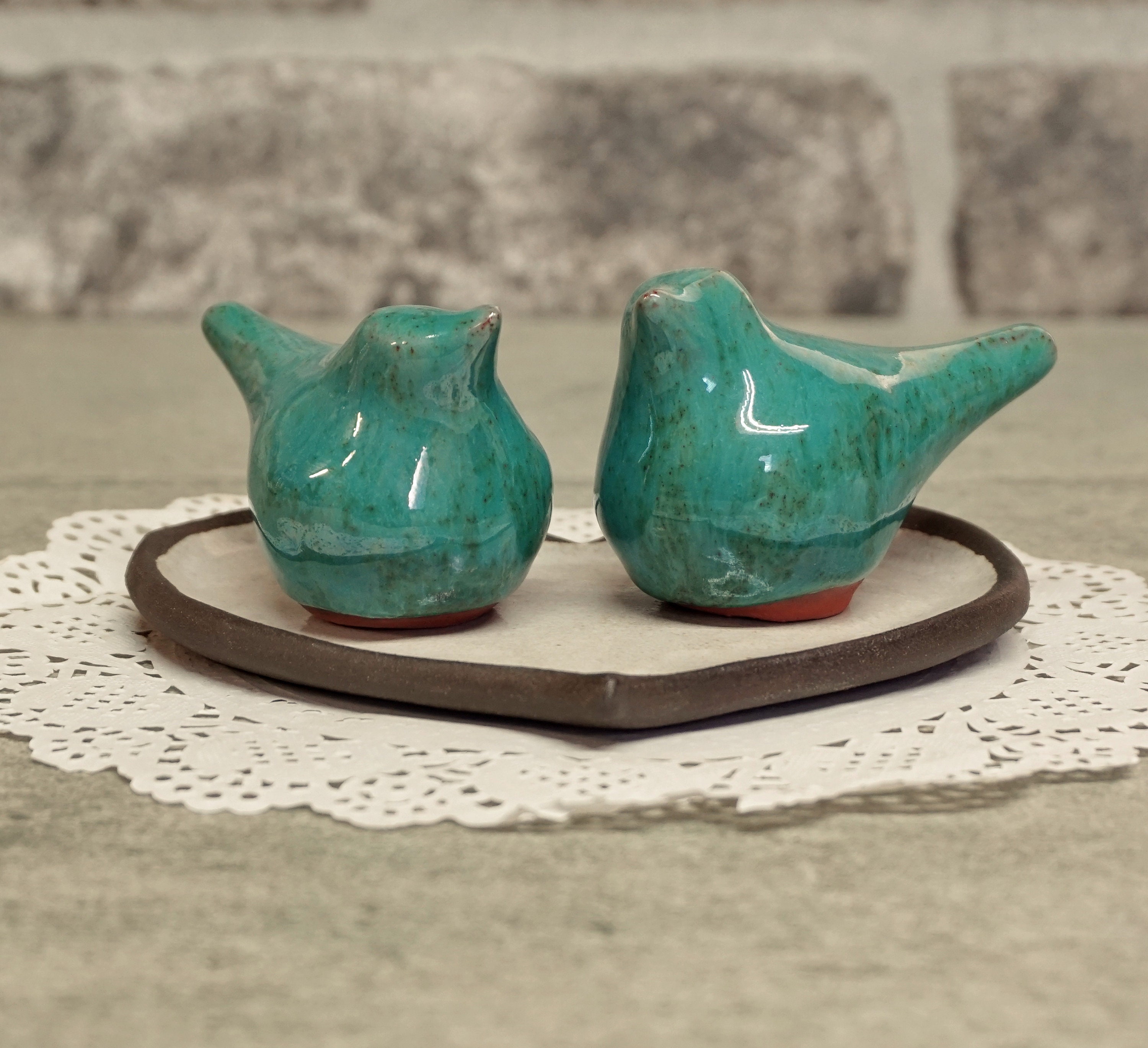 Two Sculpted Ceramic Birds on a Tray Blue Birds Pottery | Etsy