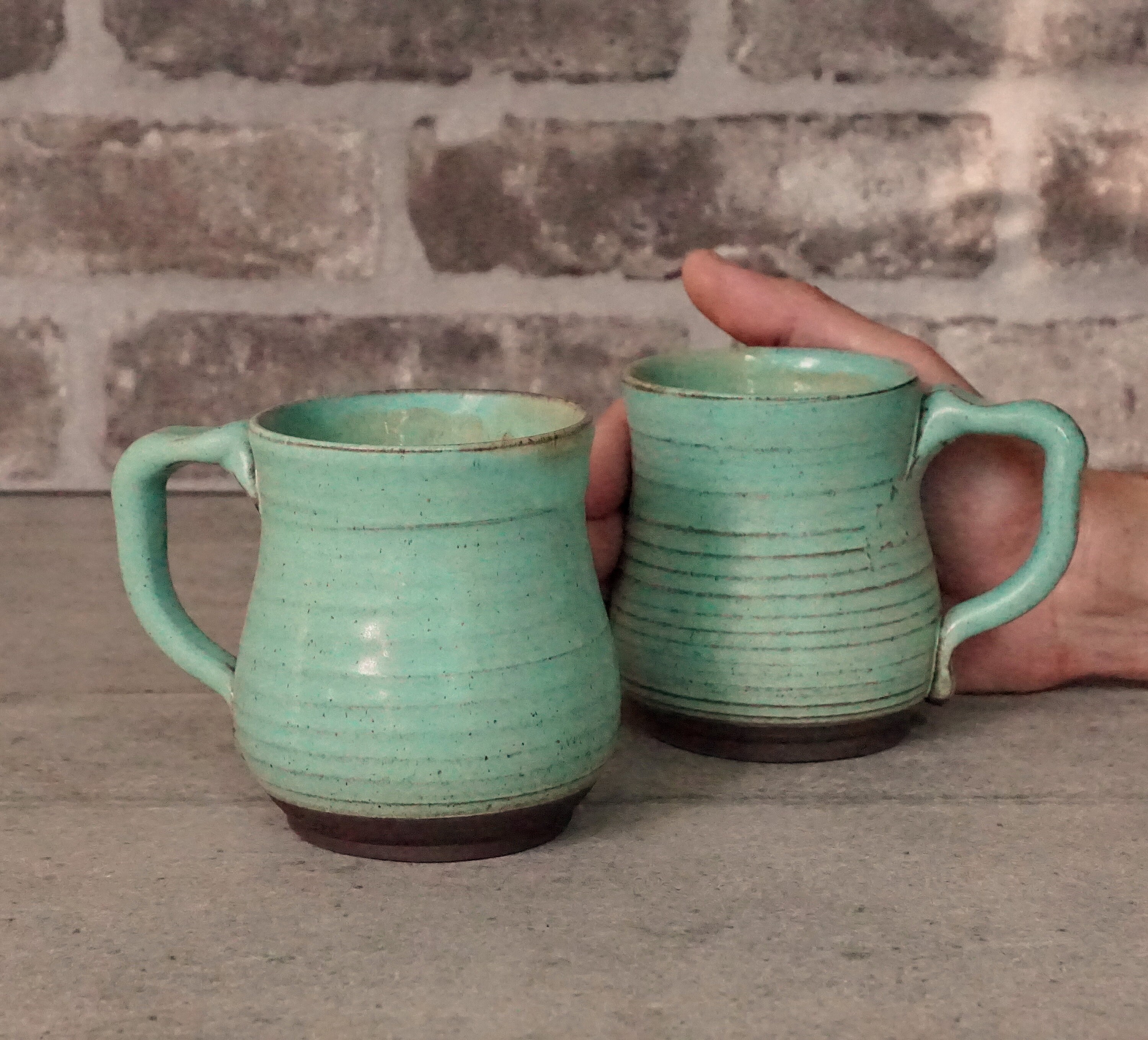 Turquoise Pottery Coffee Mug Set: Rustic Ceramic Teacups, Israeli Art ...