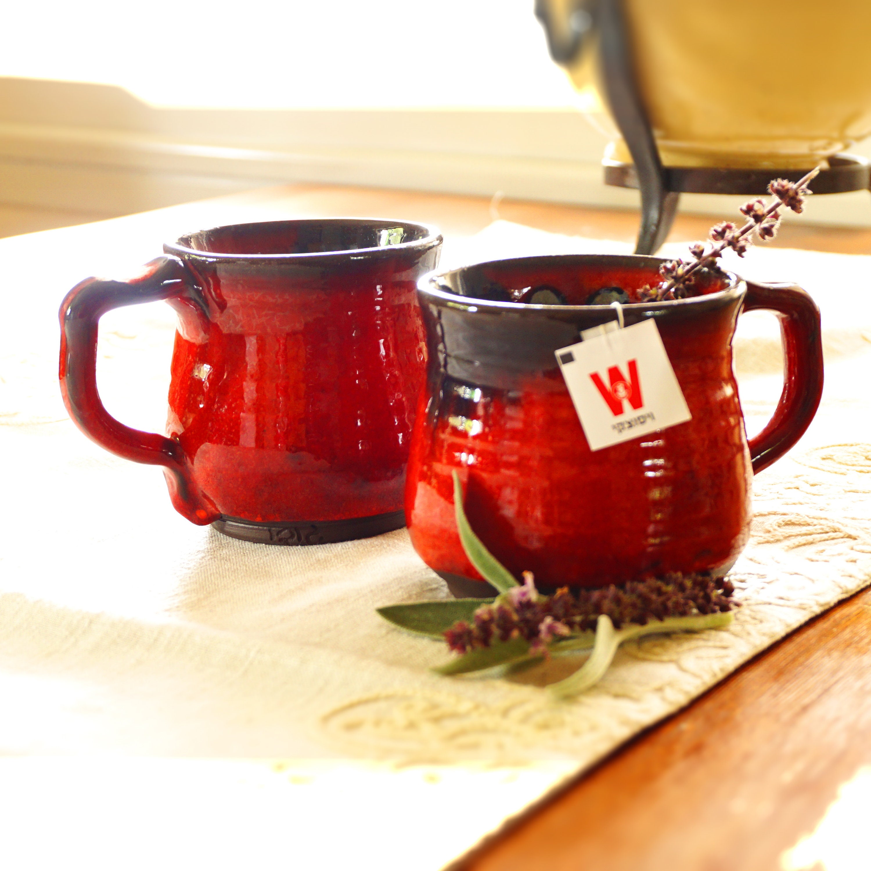 Two Red Mugs Two Pottery Cups Pottery Coffee Mug 12 Oz - Etsy
