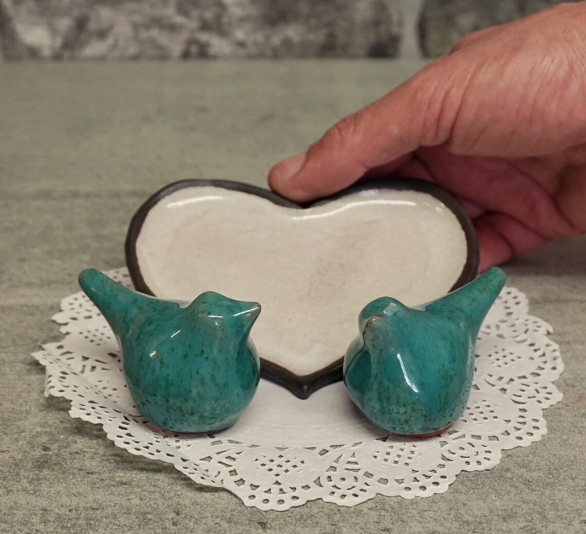 Two Sculpted Ceramic Birds on a Tray Blue Birds Pottery | Etsy