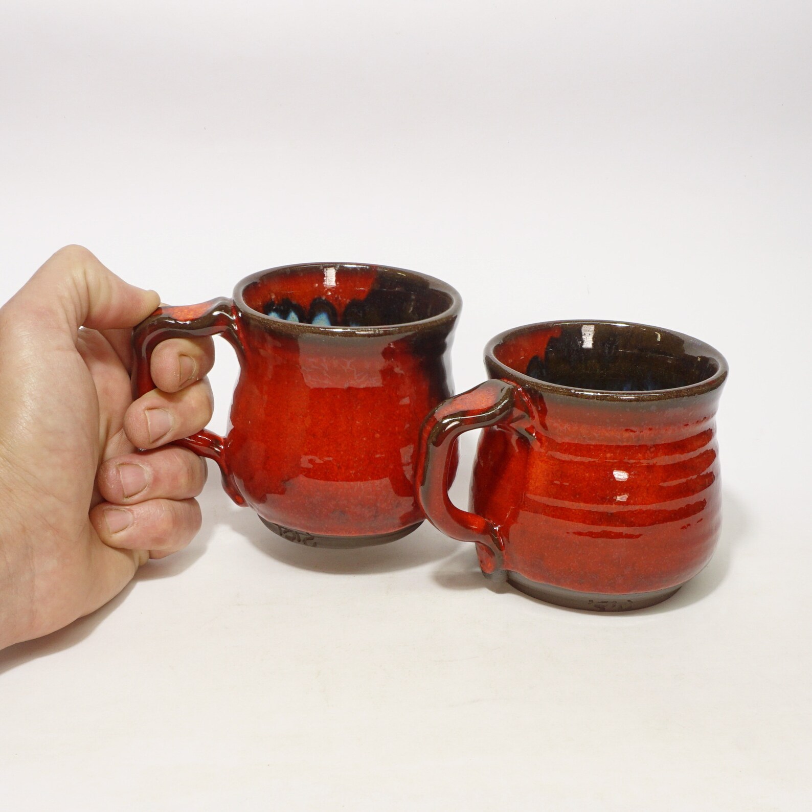 Two Red Mugs Two Pottery Cups Pottery Coffee Mug 12 Oz - Etsy