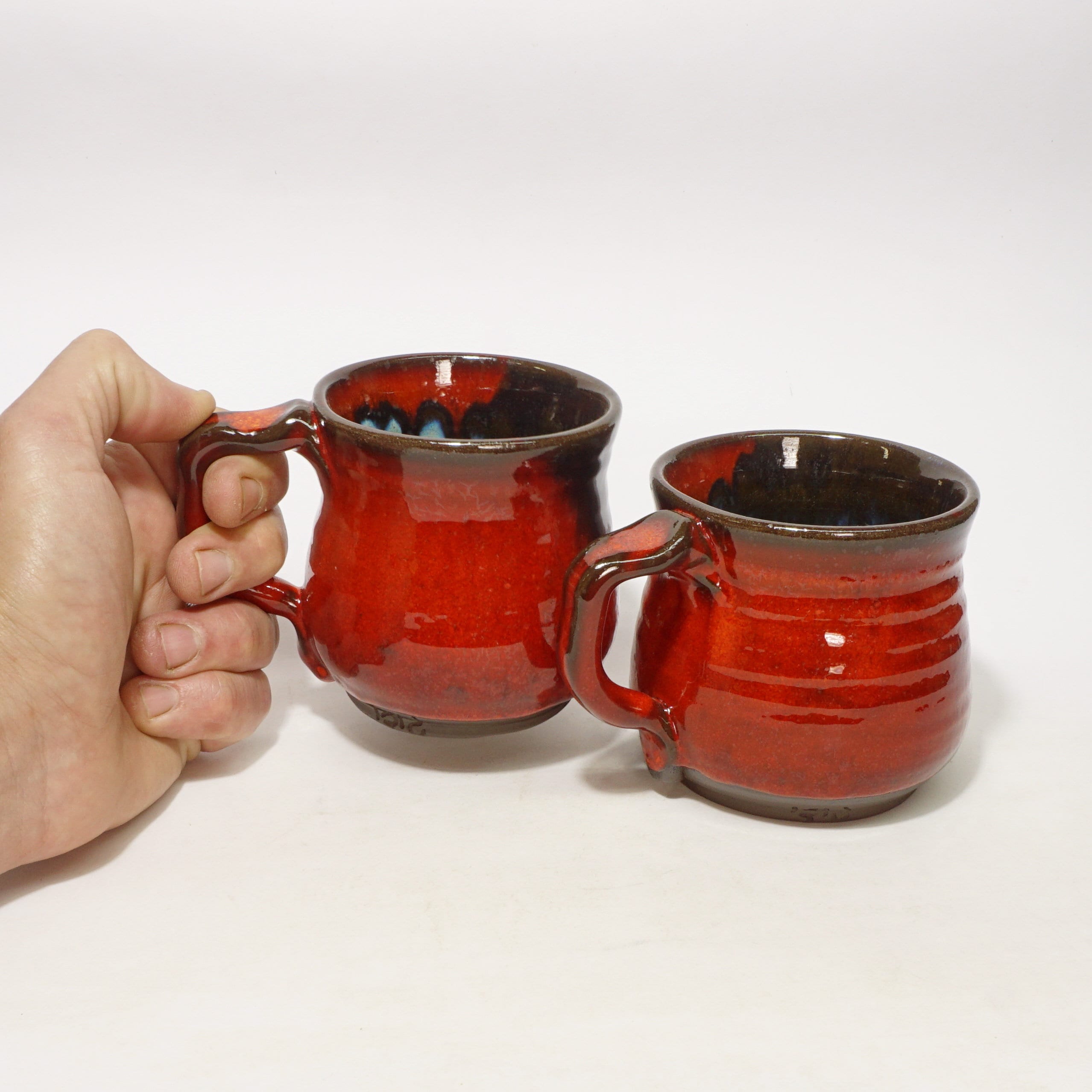 Two Red Mugs Two Pottery Cups Pottery Coffee Mug 12 Oz - Etsy