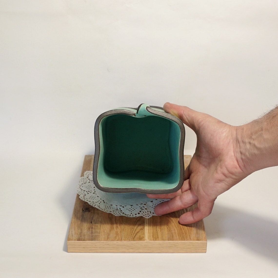 Matte Blue Utensil Holder Ceramic Utensil Crock Square Shape | Etsy